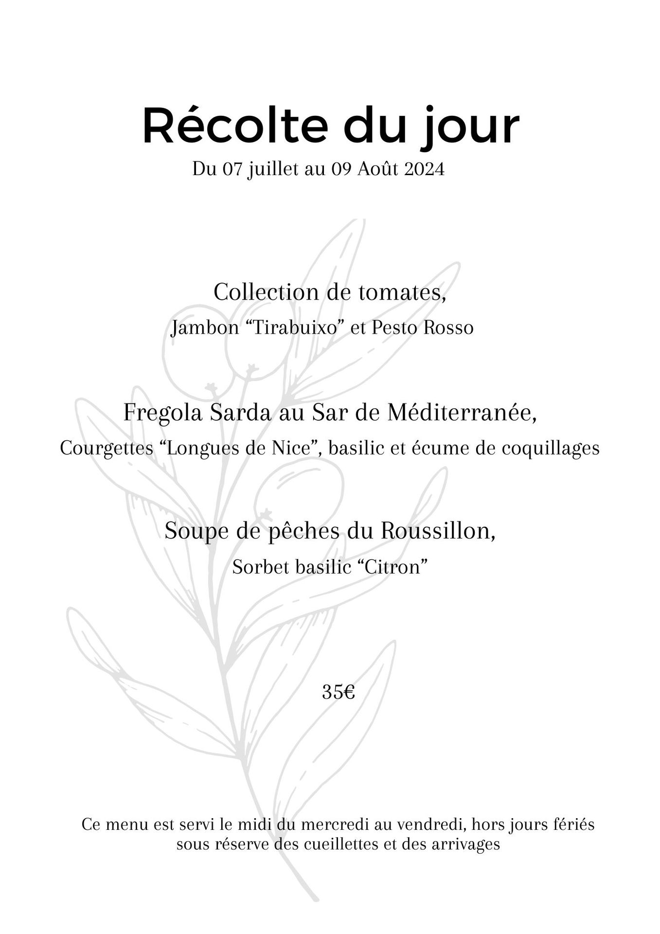 Menu gastronomique unique du restaurant La Galinette - 66